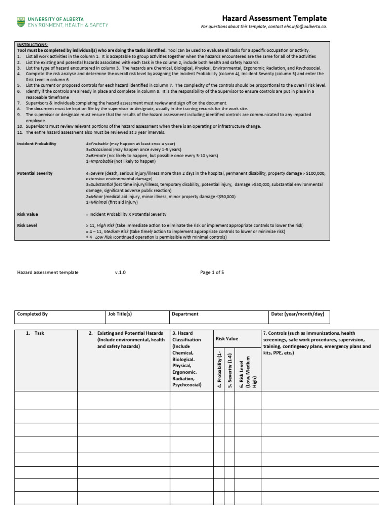 Hazard Assessment Template | PDF | Hazards | Risk