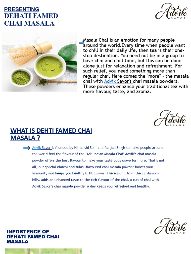Dehati Famed Chai Masala: Presenting | PDF | Ginger | Tea