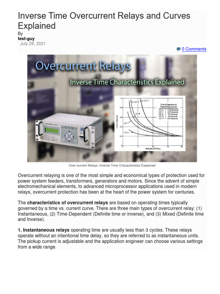 Inverse Time Overcurrent Relays and Curves Explained | PDF | Relay | Electromagnetism