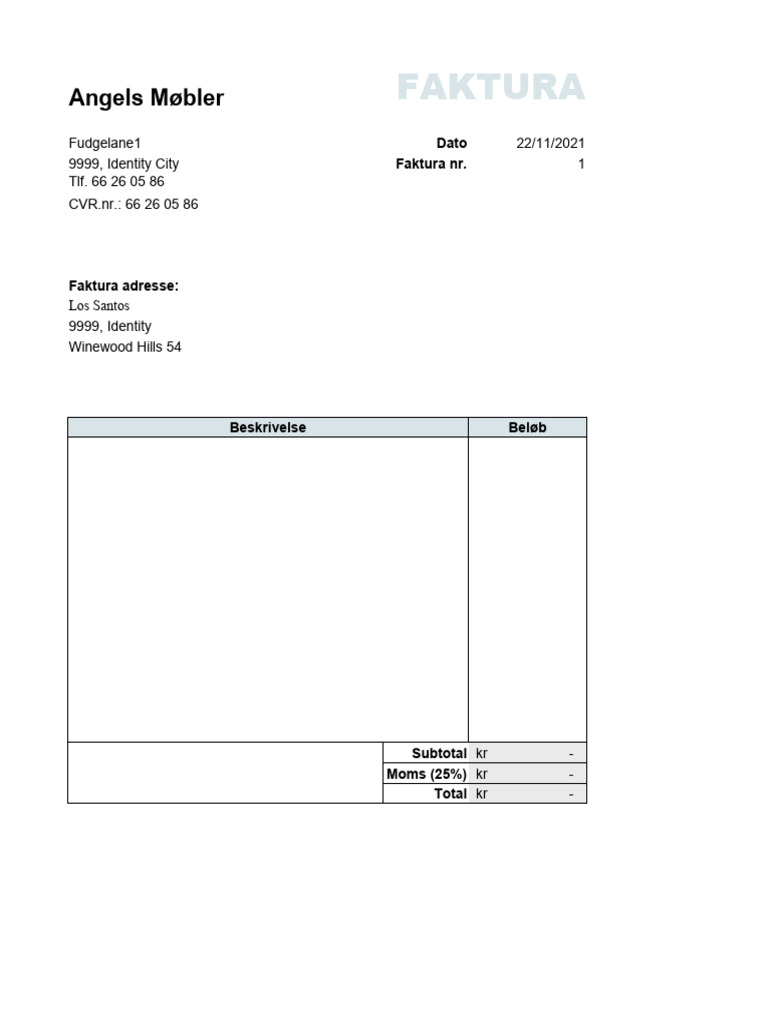 Faktura Skabelon 1 | PDF