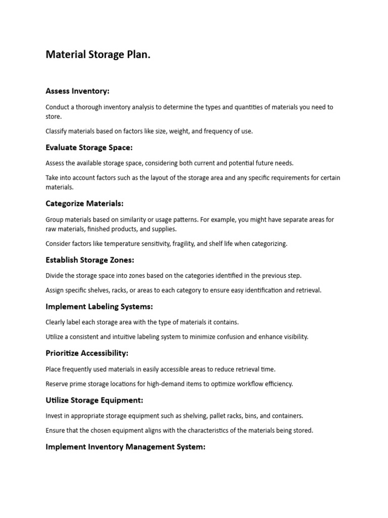 SMaterial Storage Plan | PDF