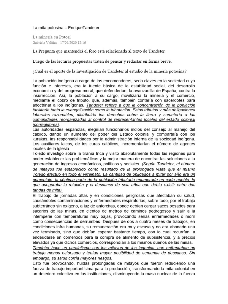 23 - Tandeter, Enrique - La mita potosiana. Reflexión. | PDF | Economias