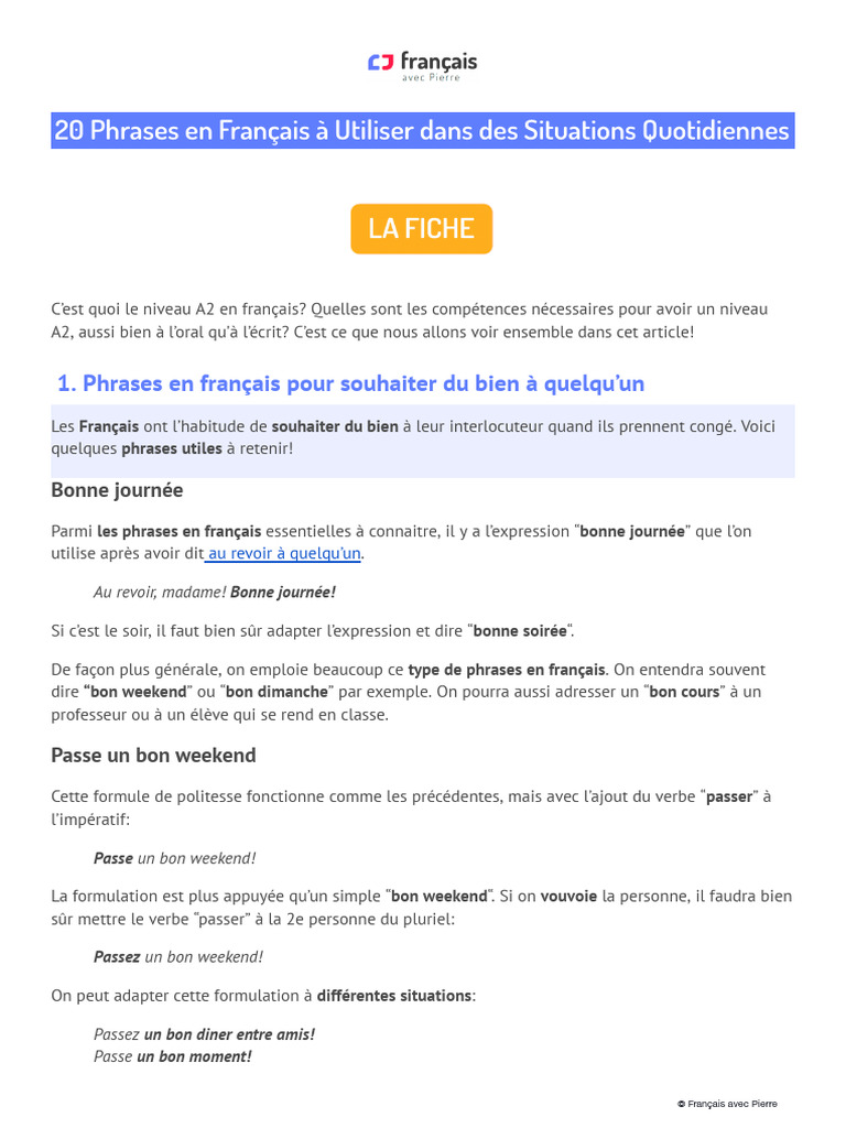 Phrases Quotidiennes en Français | PDF | Langue française | Linguistique