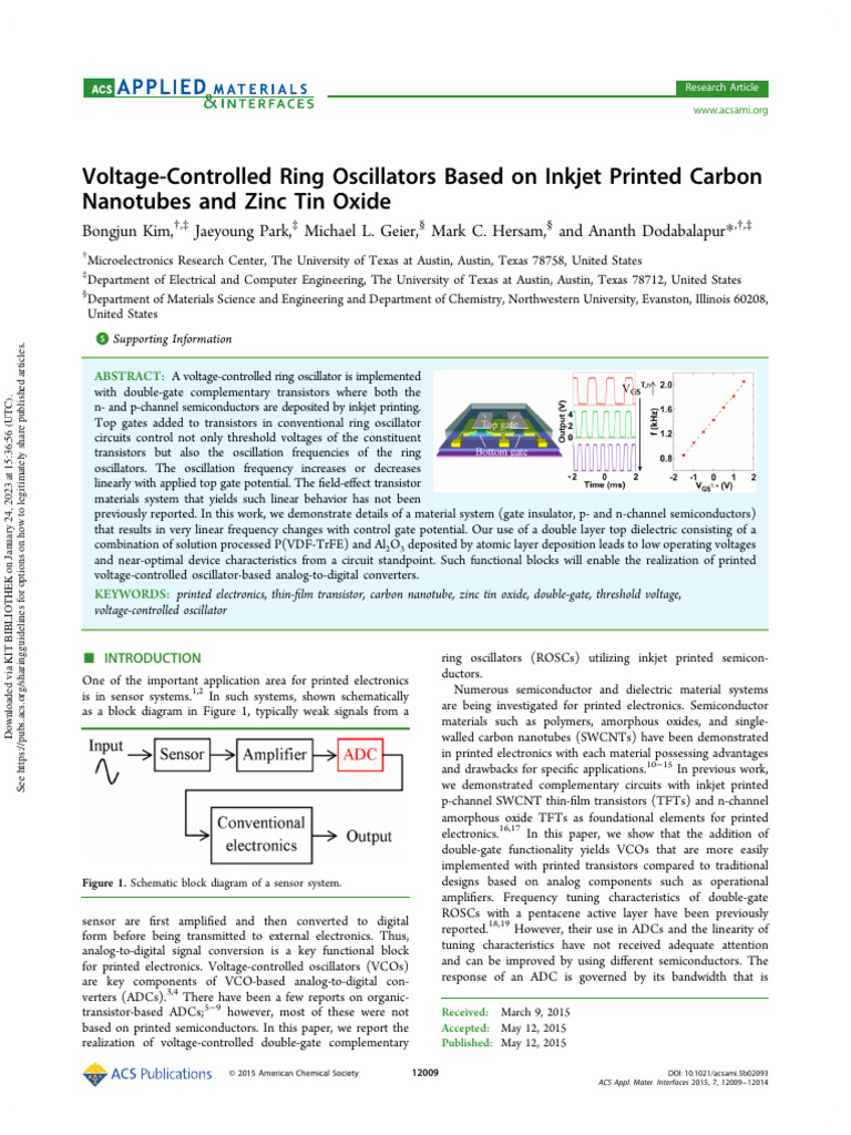Voltage-Controlled Ring Oscillators Based On Inkjet Printed | PDF | Field Effect Transistor ...