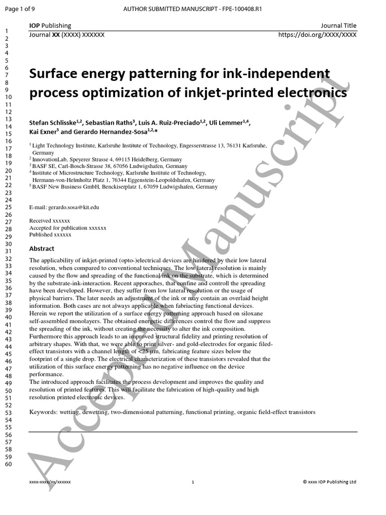 1-3. Surface Energy Patterning For Ink-Independent Process Optimization of Inkjet-Printed ...
