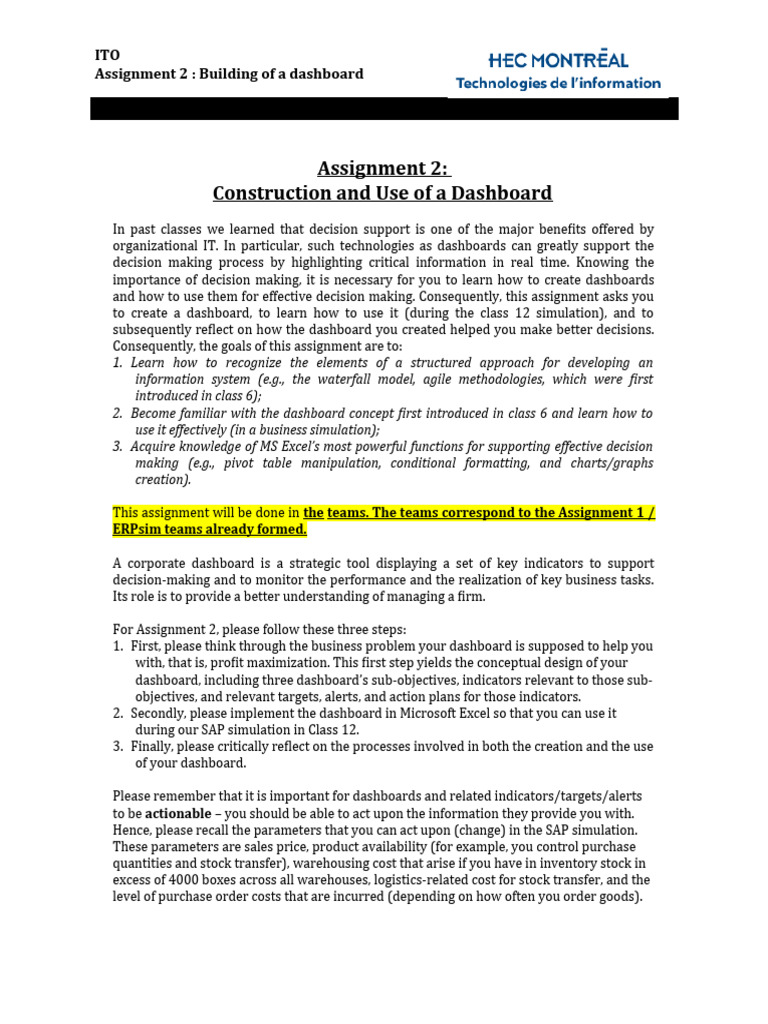 Assignment2 - Instructions EN | PDF | Microsoft Excel | Decision Making