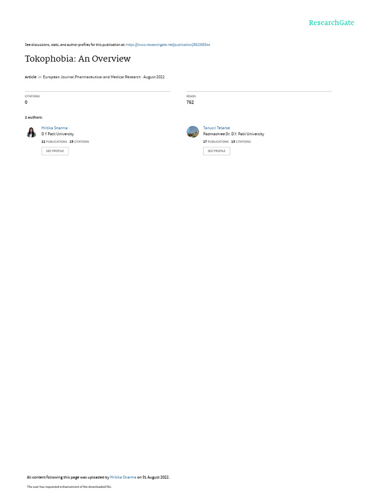 Tokophobia AnOverview | PDF | Childbirth | Pregnancy