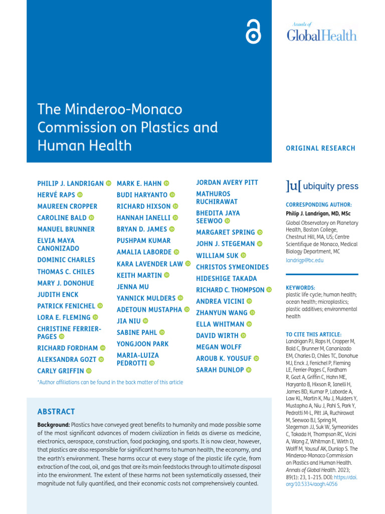 The Minderoo-Monaco Commision On Plastics and Human Health | PDF