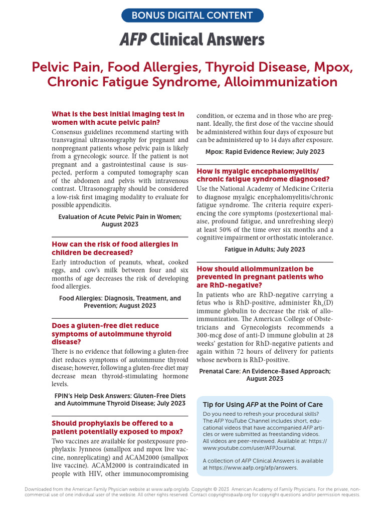 Pelvic Pain, Food Allergies, Thyroid Disease, Mpox, Chronic Fatigue Syndrome, Alloimmunization ...