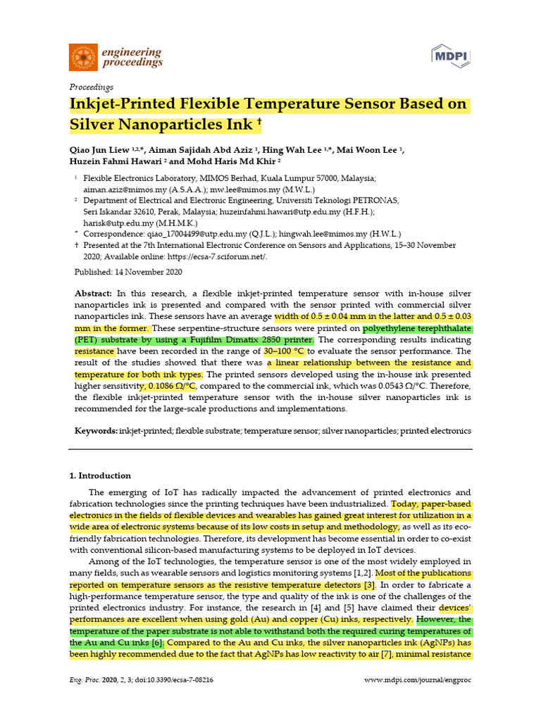 2 - Inkjet-Printed Flexible Temperature Sensor Silver Nanoparticles Ink ...