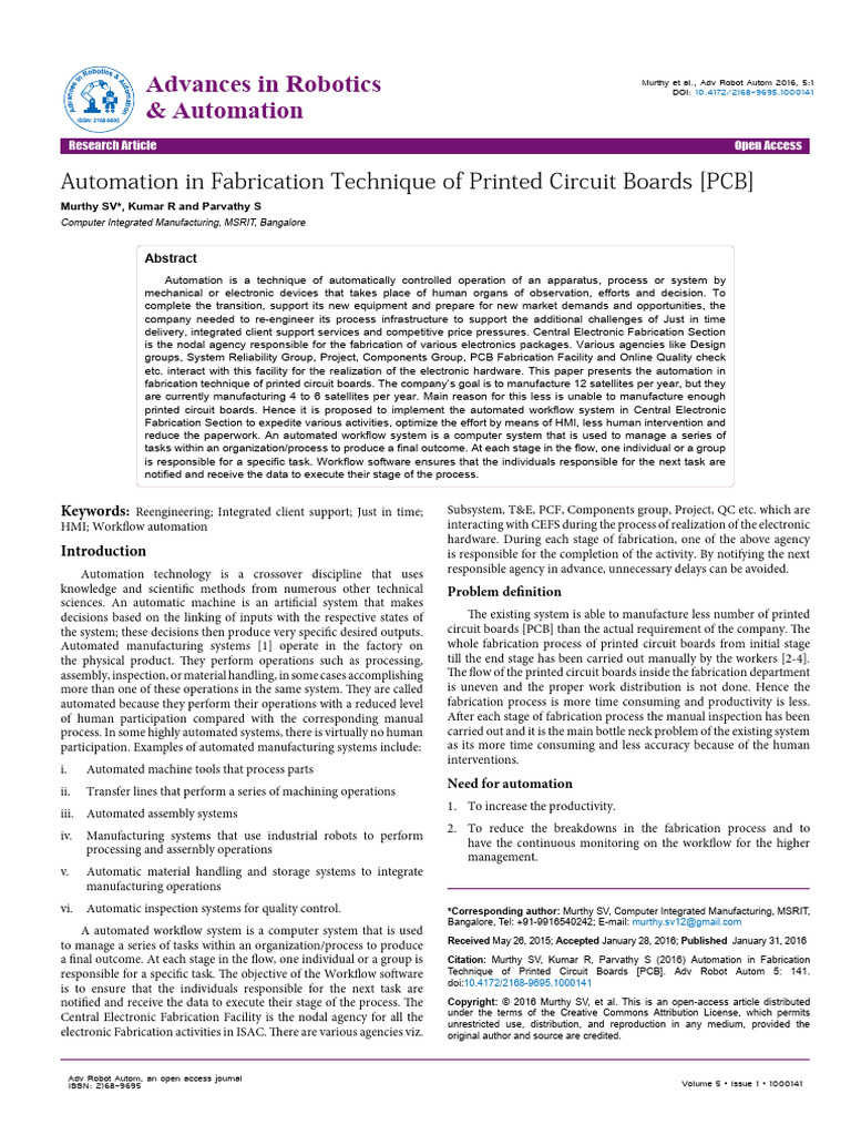 Automation in Fabrication Techniqu1e of Printed Circuit Boards PCB 2168 9695 1000141 | PDF ...