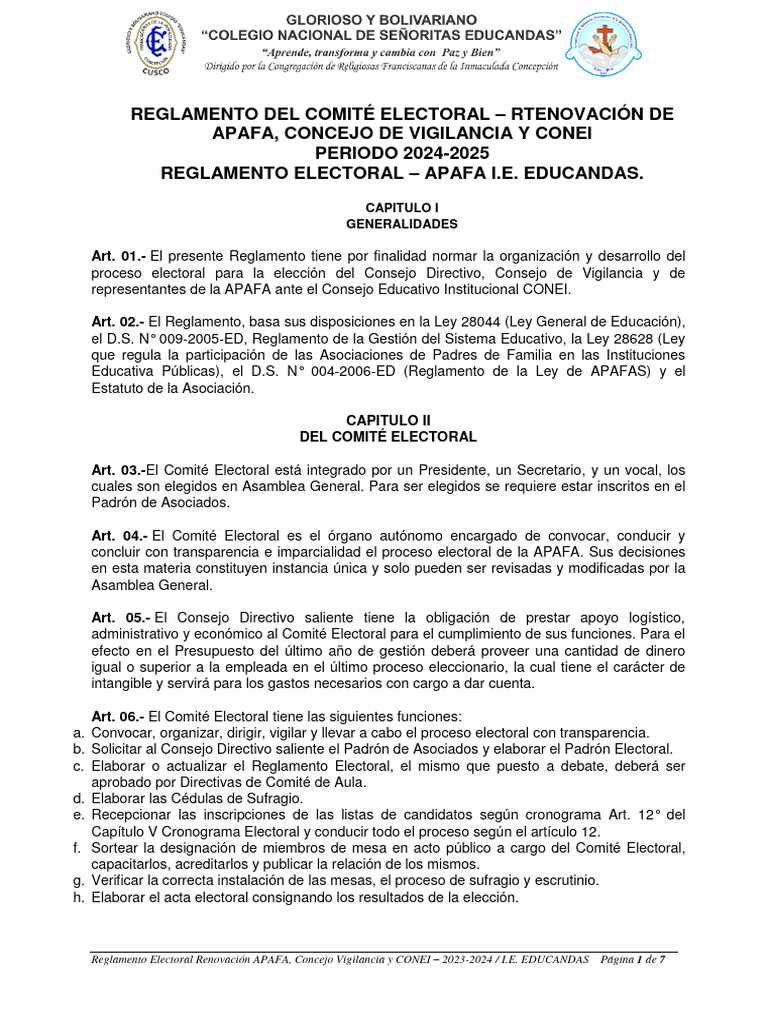 Reglamento Comite Electoral 2023 - 2024 | PDF | Votación | Elecciones