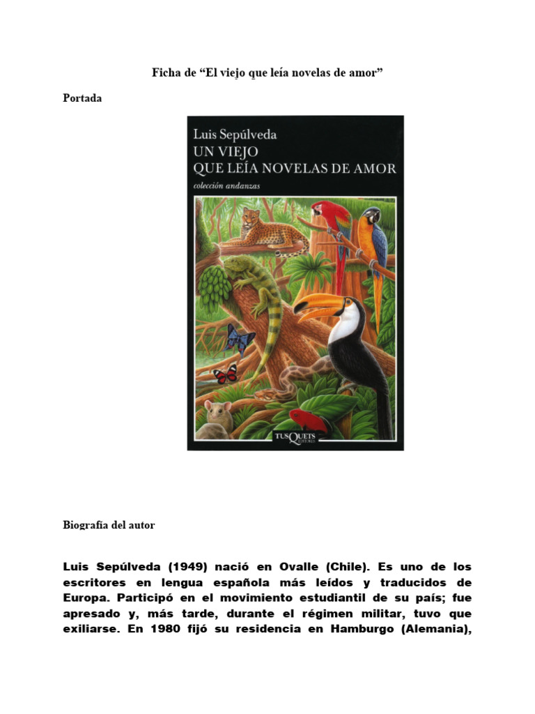 Ficha El Viejo Que Leía Novelas de Amor José. | PDF | Conejillo de ...