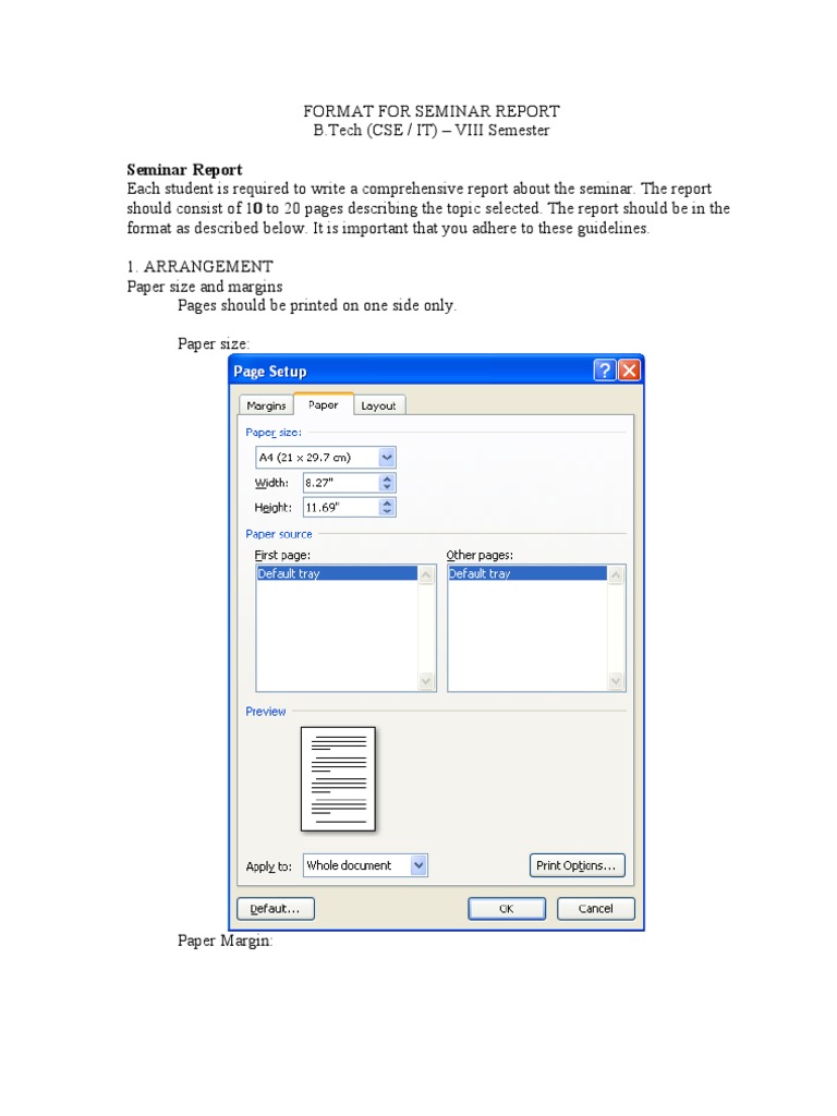 Format For Seminar Report | PDF | Page Layout | Text