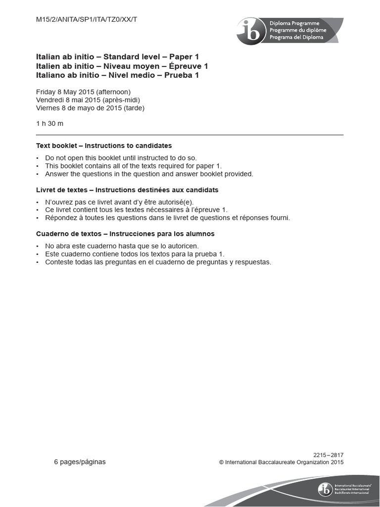 Italian Ab Initio Paper 1 Text Booklet SL | PDF