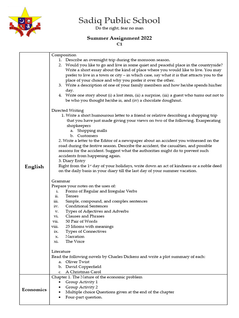 Sadiq Public School: Summer Assignment 2022 | PDF | Body Mass Index | Refraction