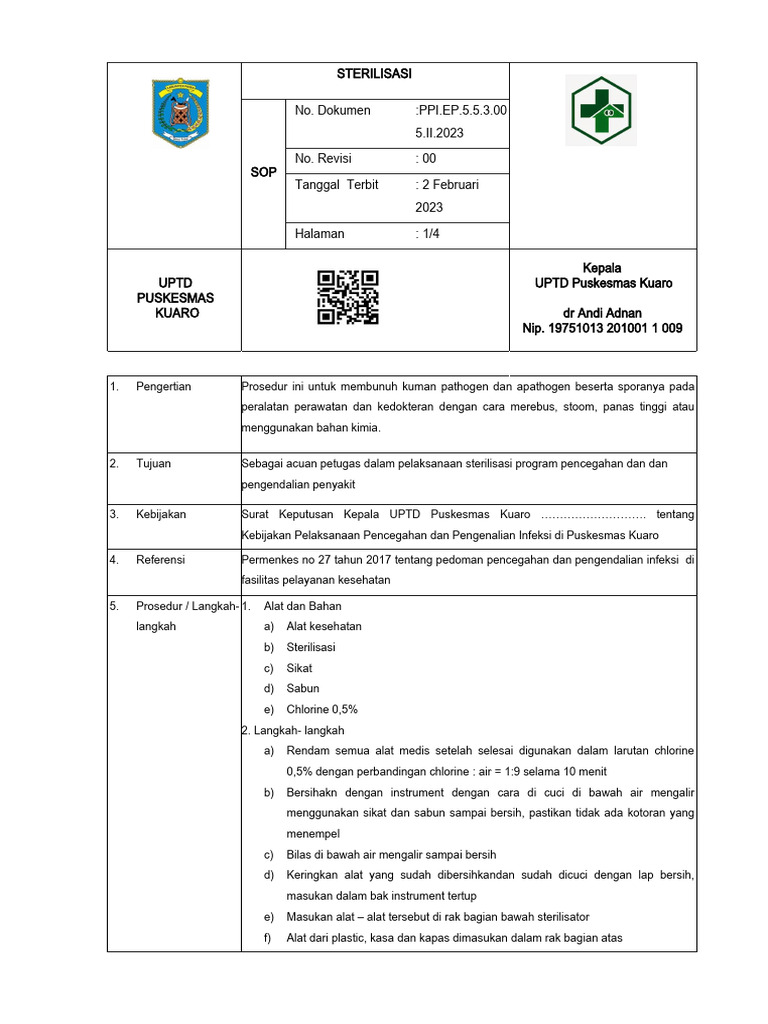 Ppi - ep.5.5.3.005.II.2023 Sop Sterilisasi | PDF