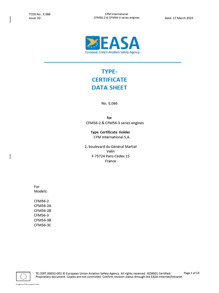 CFM56 Engine Certification Data | PDF | Gas Technologies | Vehicle Technology