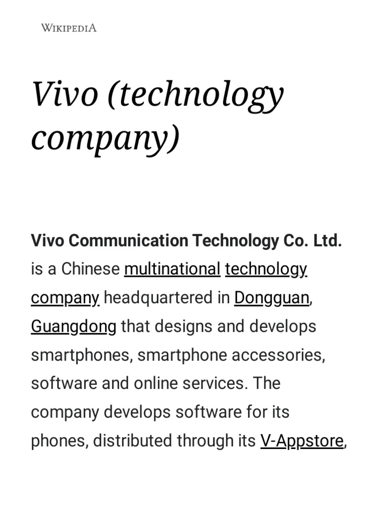 Vivo (Technology Company) - Wikipedia | PDF | Mobile Telecommunications ...