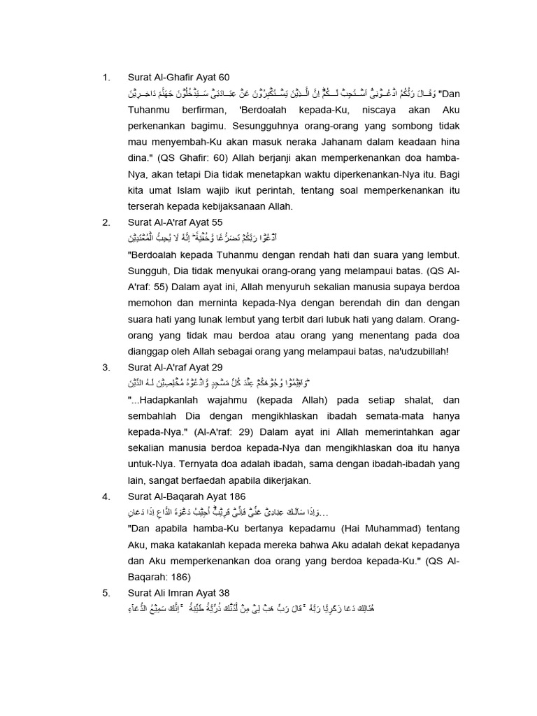 Surat Dan Hadist Tentang Doa | PDF