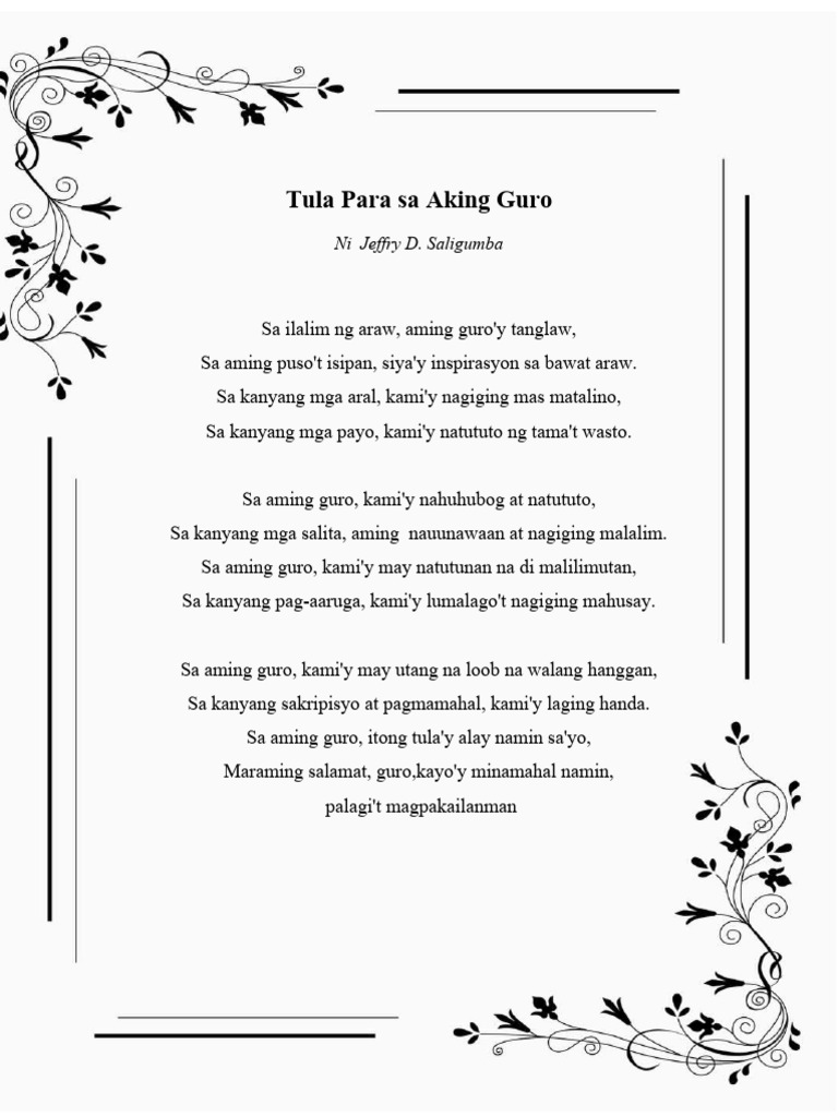 Tula para Sa Aking Guro Jeffry | PDF Tula para Sa Aking Guro Jeffry | PDF