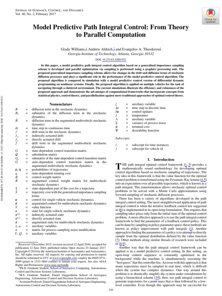 Williams Et Al 2017 Model Predictive Path Integral Control From Theory To Parallel Computation ...