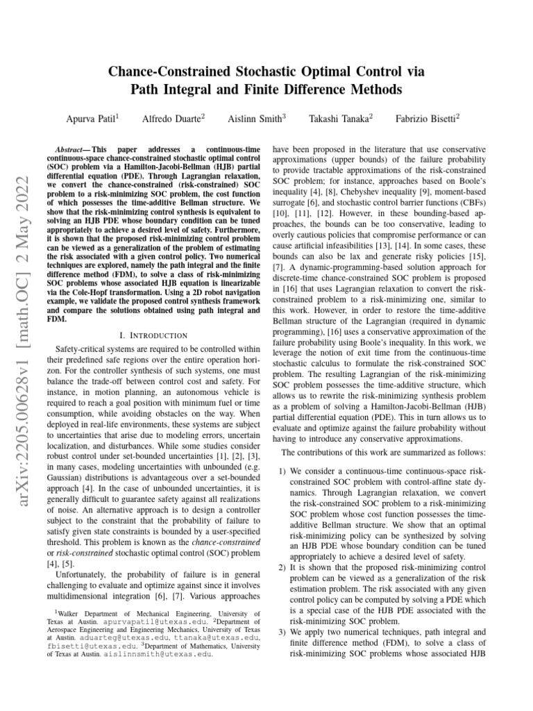 Chance-Constrained Stochastic Control Methods | PDF | Partial Differential Equation | Optimal ...