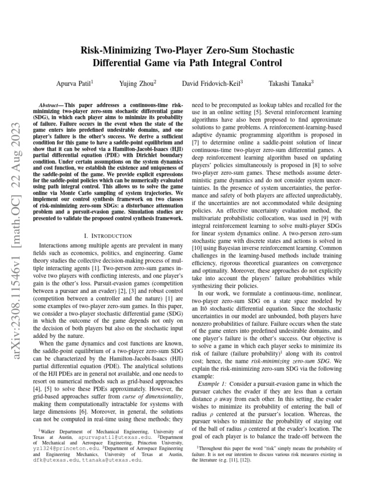 Path Integral Control | PDF | Partial Differential Equation | Differential Equations