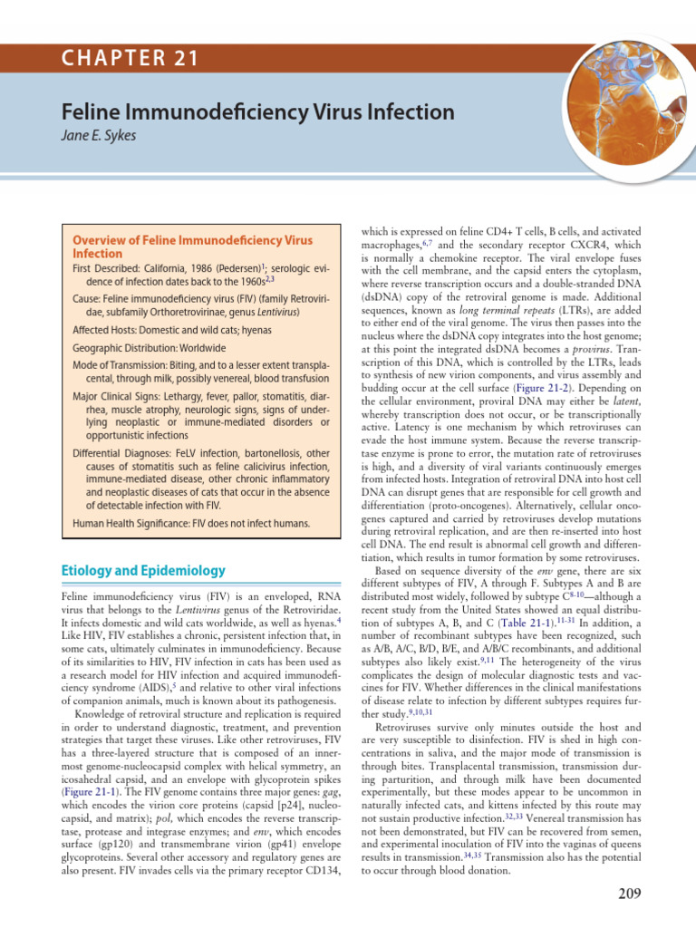 Feline Immunodeficiency Virus Infection | PDF | Retrovirus | Virus