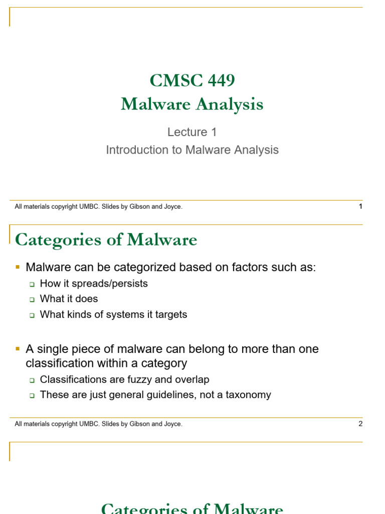 CMSC 449 - Lec1 - Intro To Malware Analysis | PDF | Malware | Ransomware CMSC 449 - Lec1 - Intro To Malware Analysis | PDF | Malware | Ransomware