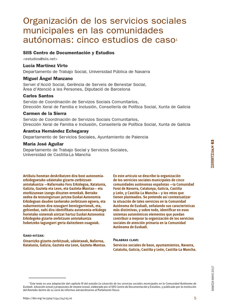 Organización de Los Servicios Sociales Municipales en Las Comunidades ...