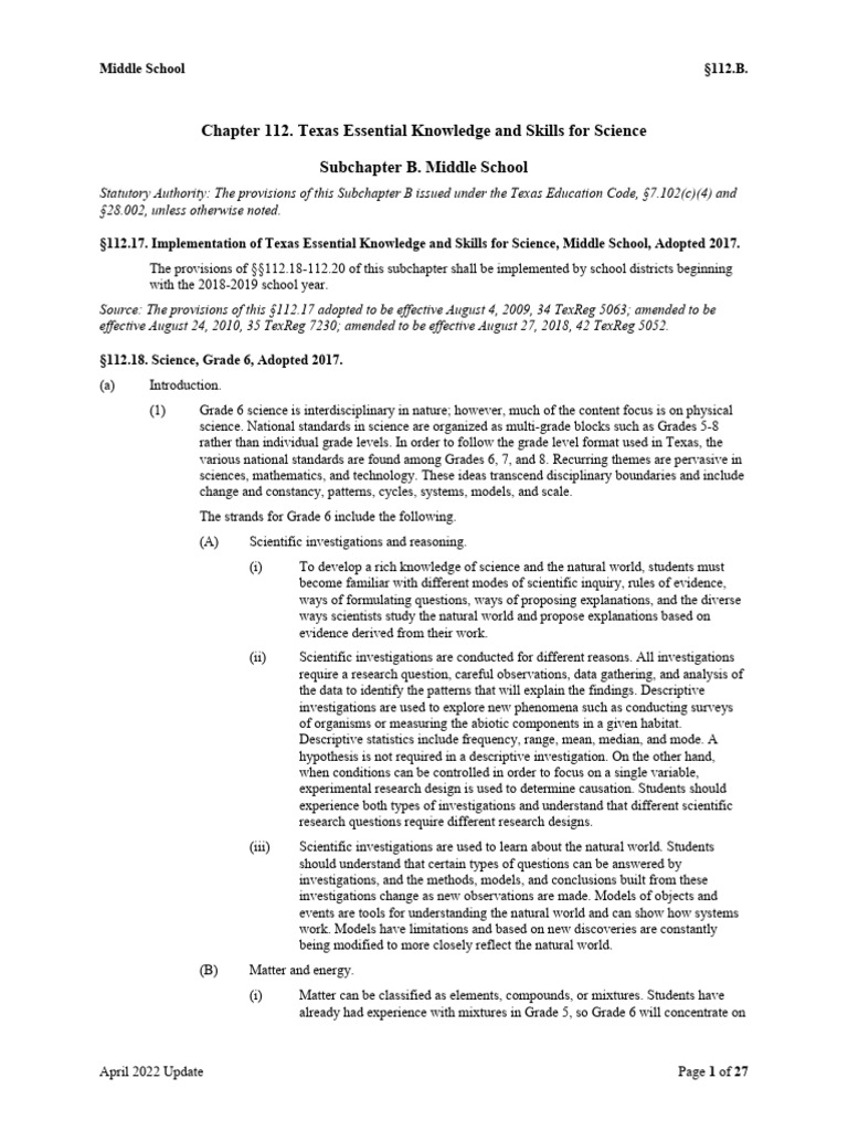 Texas 7th Grade Science TEKS Overview | PDF | Science | Scientific Method