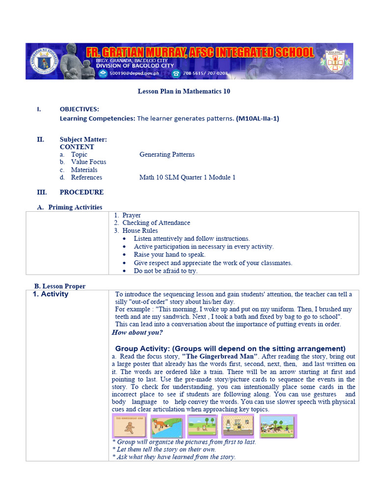 Lesson Plan in Mathematics 10 Sequence | PDF | Sequence | Cognition