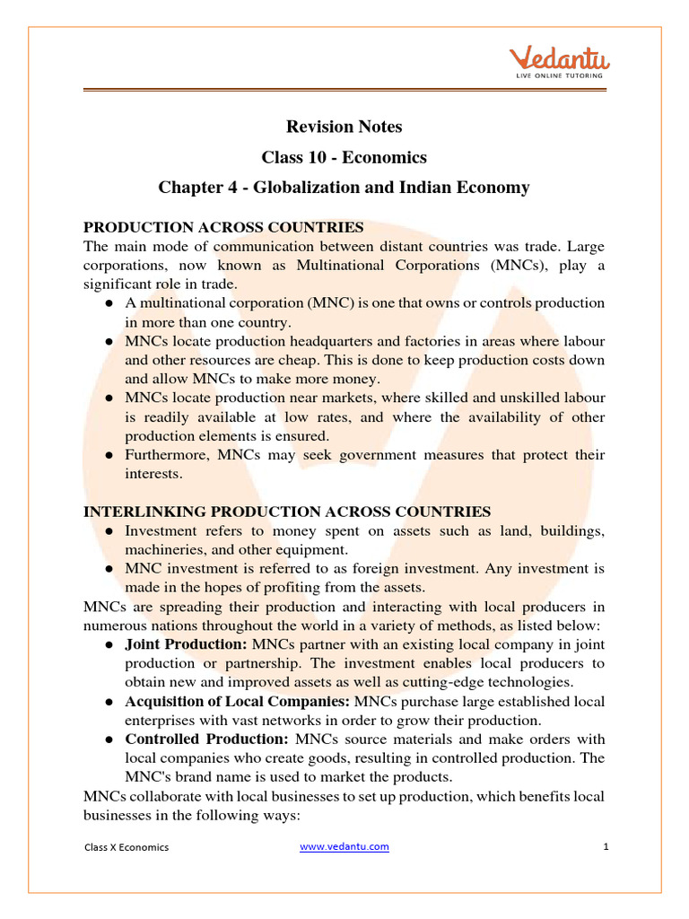 Globalisation and The Indian Economy Class 10 Notes CBSE Economics ...