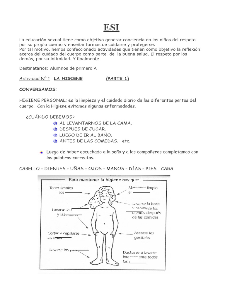 ESI en Primaria. Actividades | PDF | La sexualidad humana | Higiene
