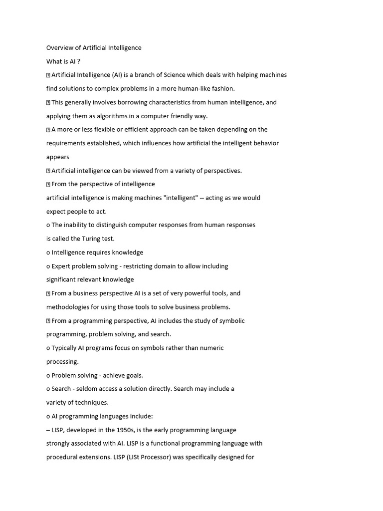 Overview of Artificial Intelligence | PDF | Artificial Intelligence ...