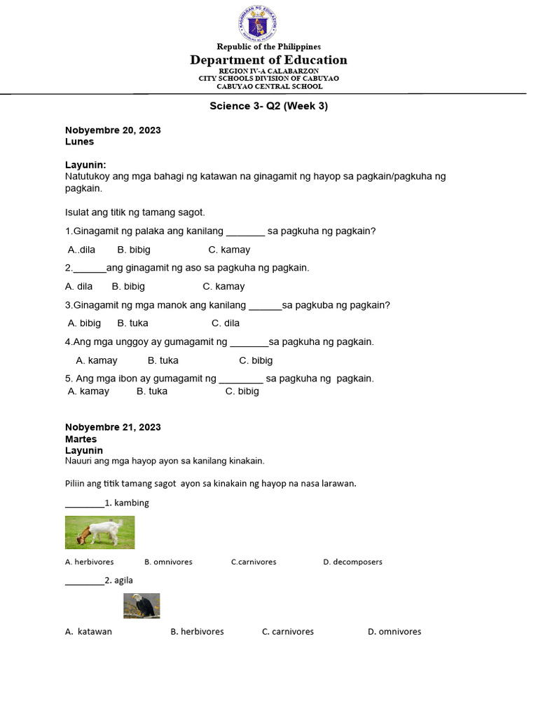 Q2 Science 3 Week 3 Formative Test | PDF