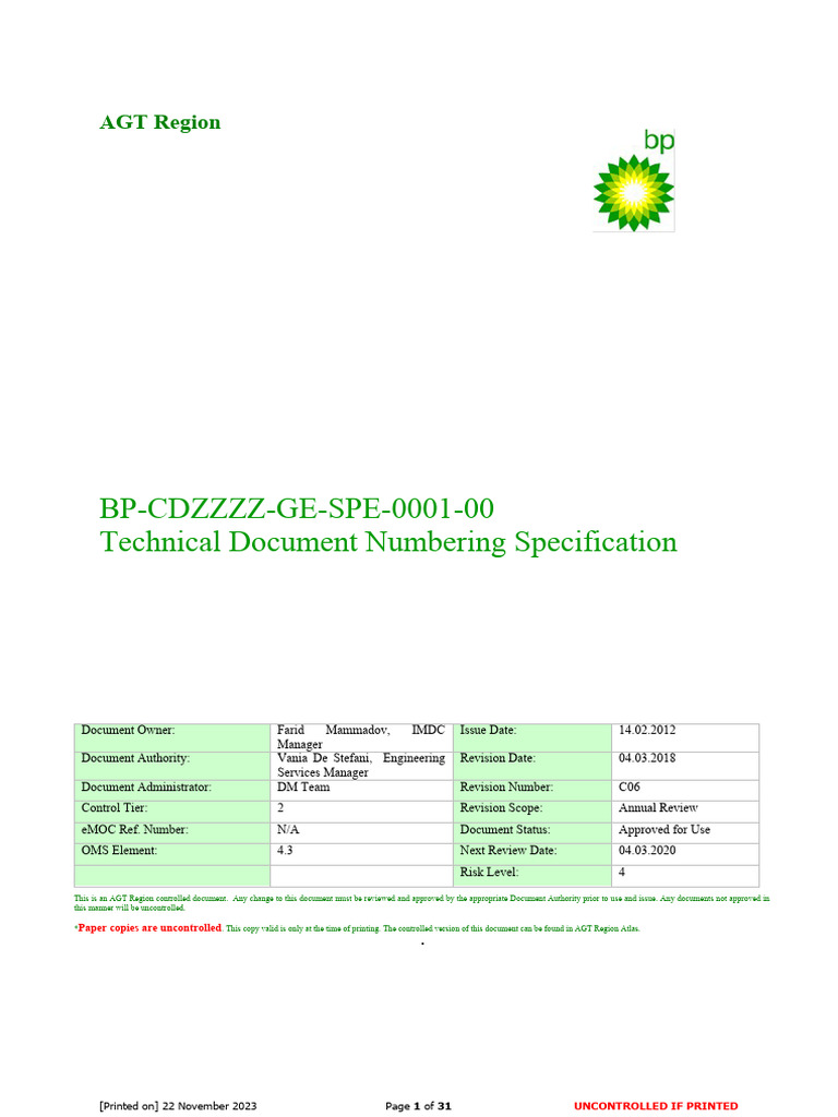 AGT Region Document Numbering Guide | PDF | Specification (Technical ...