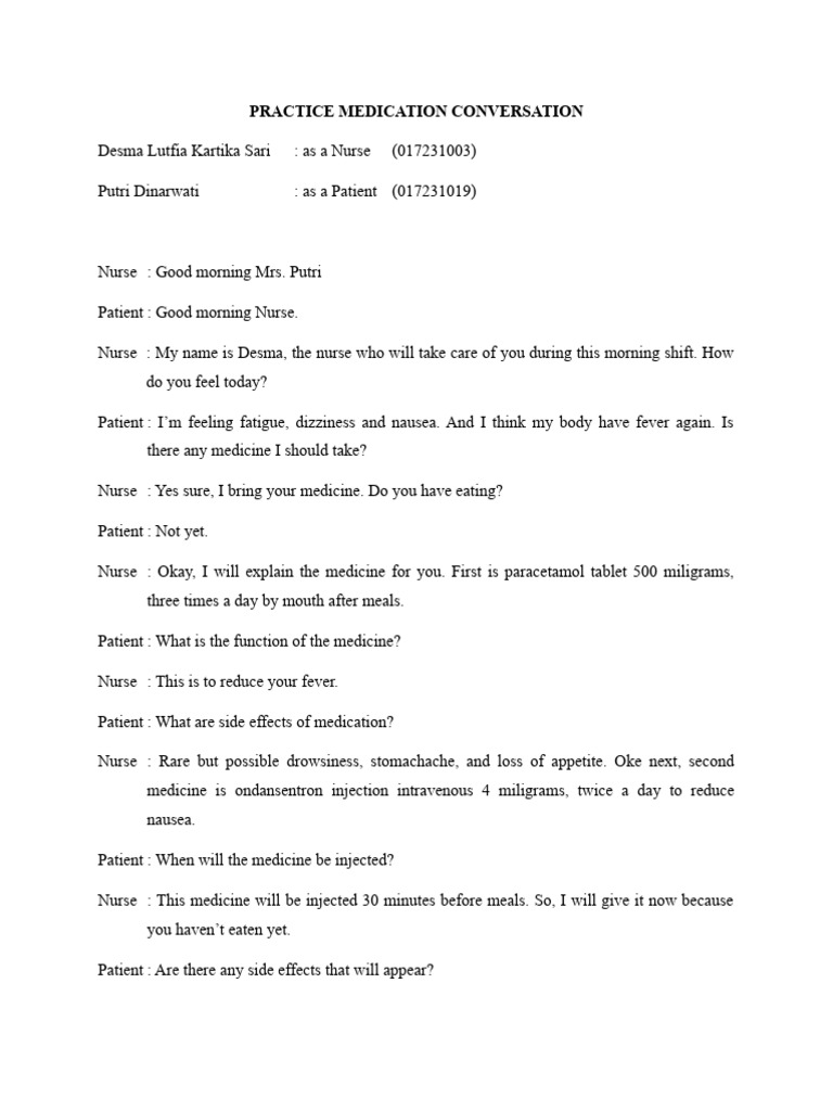 Medication Discussion: Nurse-Patient | PDF