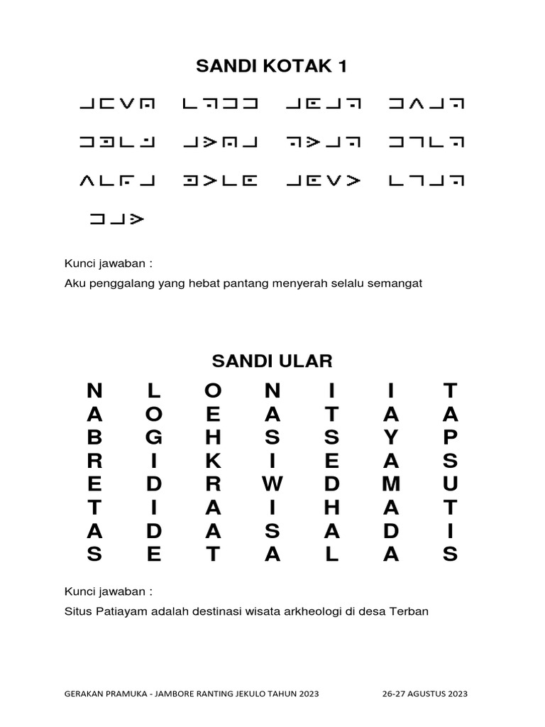 Kunci Jawaban Dan Soal Sandi Kotak Dan Ular Jamran 2023 | PDF