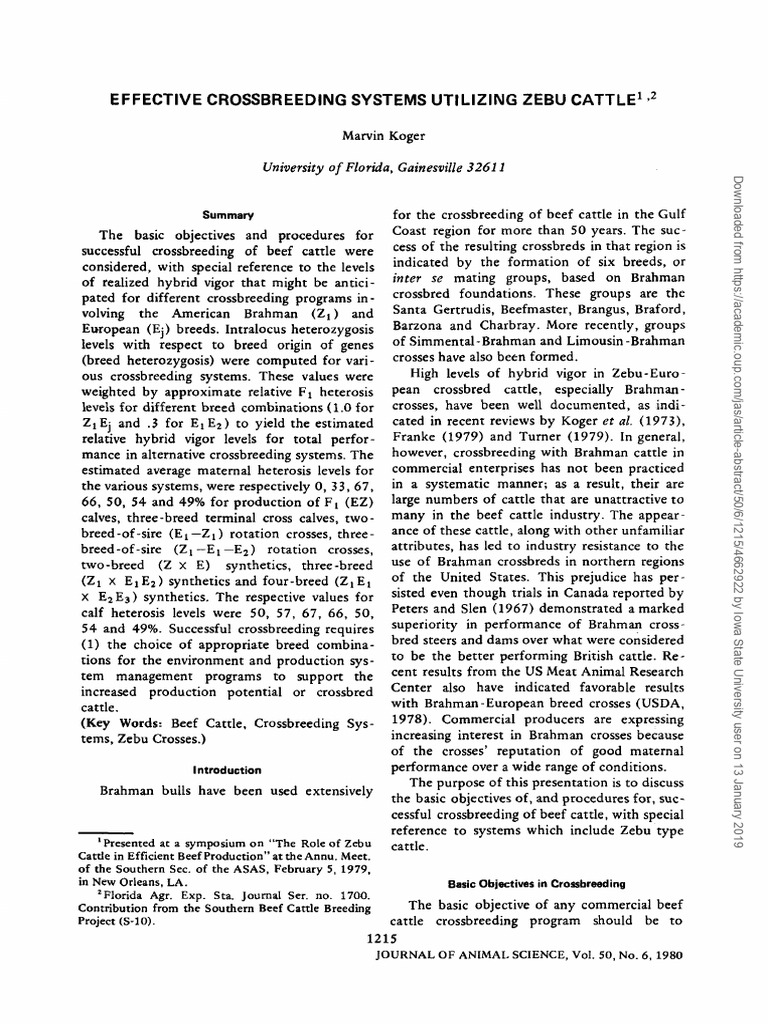 Crossbreeding Systems with Zebu Cattle | PDF | Cattle | Bovines