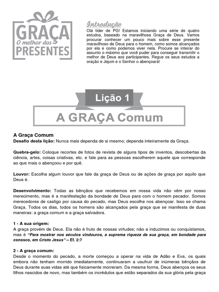 A Manifestação da Graça Comum | PDF | Graça no cristianismo | Deus