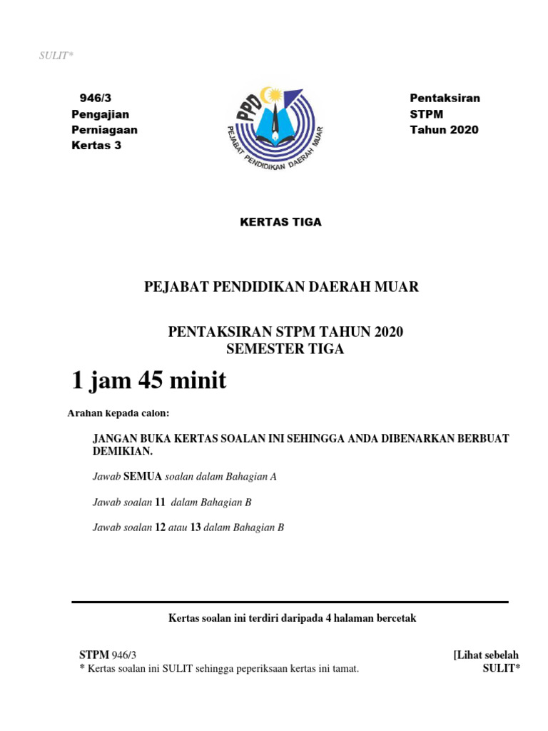 Fail Soalan Pep Percubaan S3 2020 | PDF