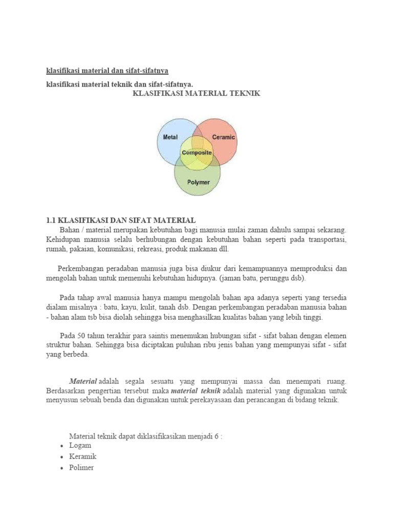 Klasifikasi dan Sifat Material Teknik | PDF