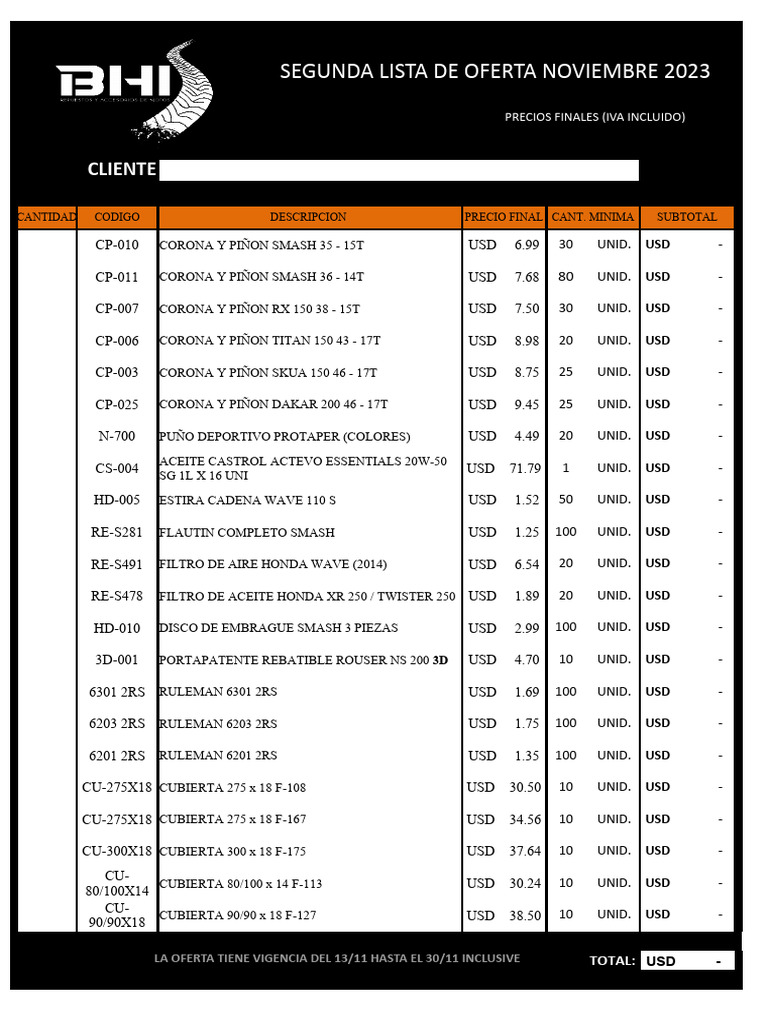 SEGUNDA LISTA DE OFERTA NOVIEMBRE 2023 - BH IMPORT SRL (1) | PDF