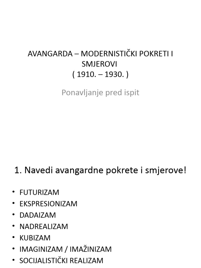 AVANGARDA - Priprema Za Ispit Prvi Dio 2 | PDF