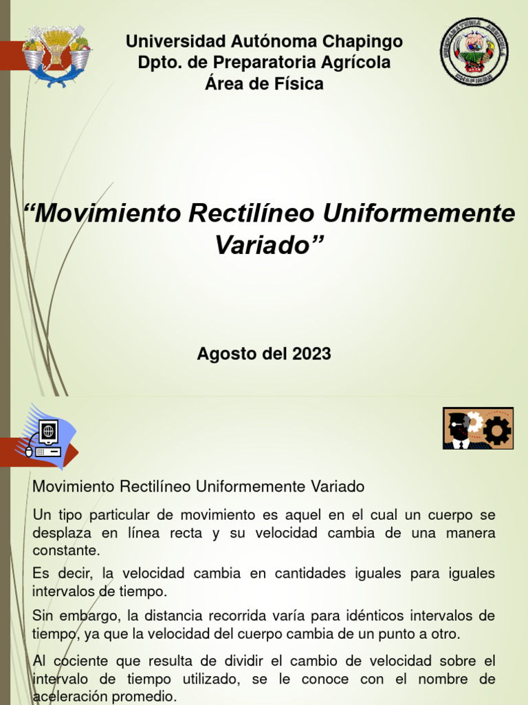 Movimiento Rectilíneo Uniformemente Variado | PDF | Velocidad | Aceleración