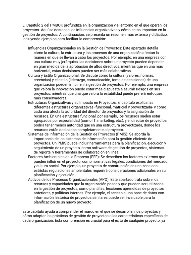 Cap2 Resumen PMBOK | PDF | Planificación | Gestión de proyectos