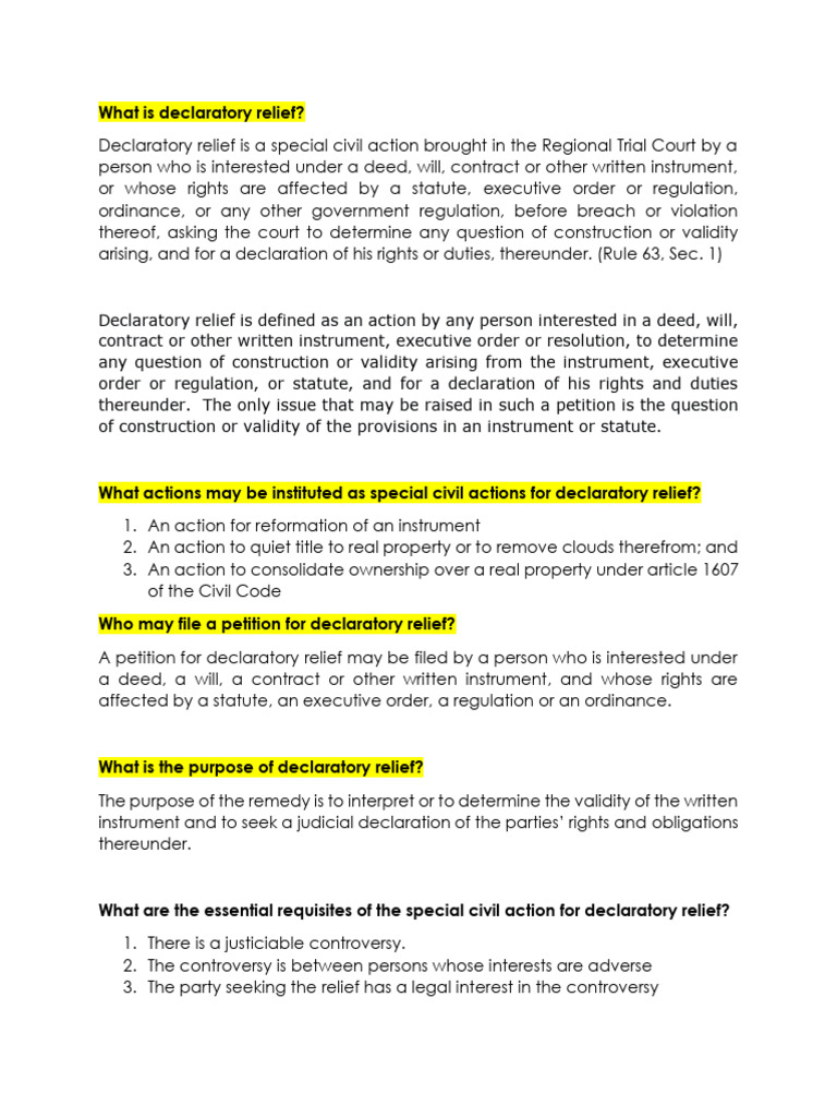 Declaratory Relief | PDF | Legal Remedy | Declaratory Judgment