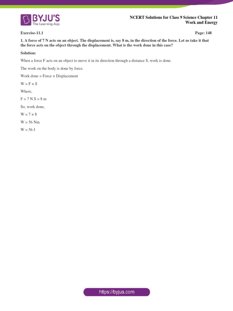 Ncert Solutions For Class 9 March 29 Science Chapter 11 Work and Energy ...